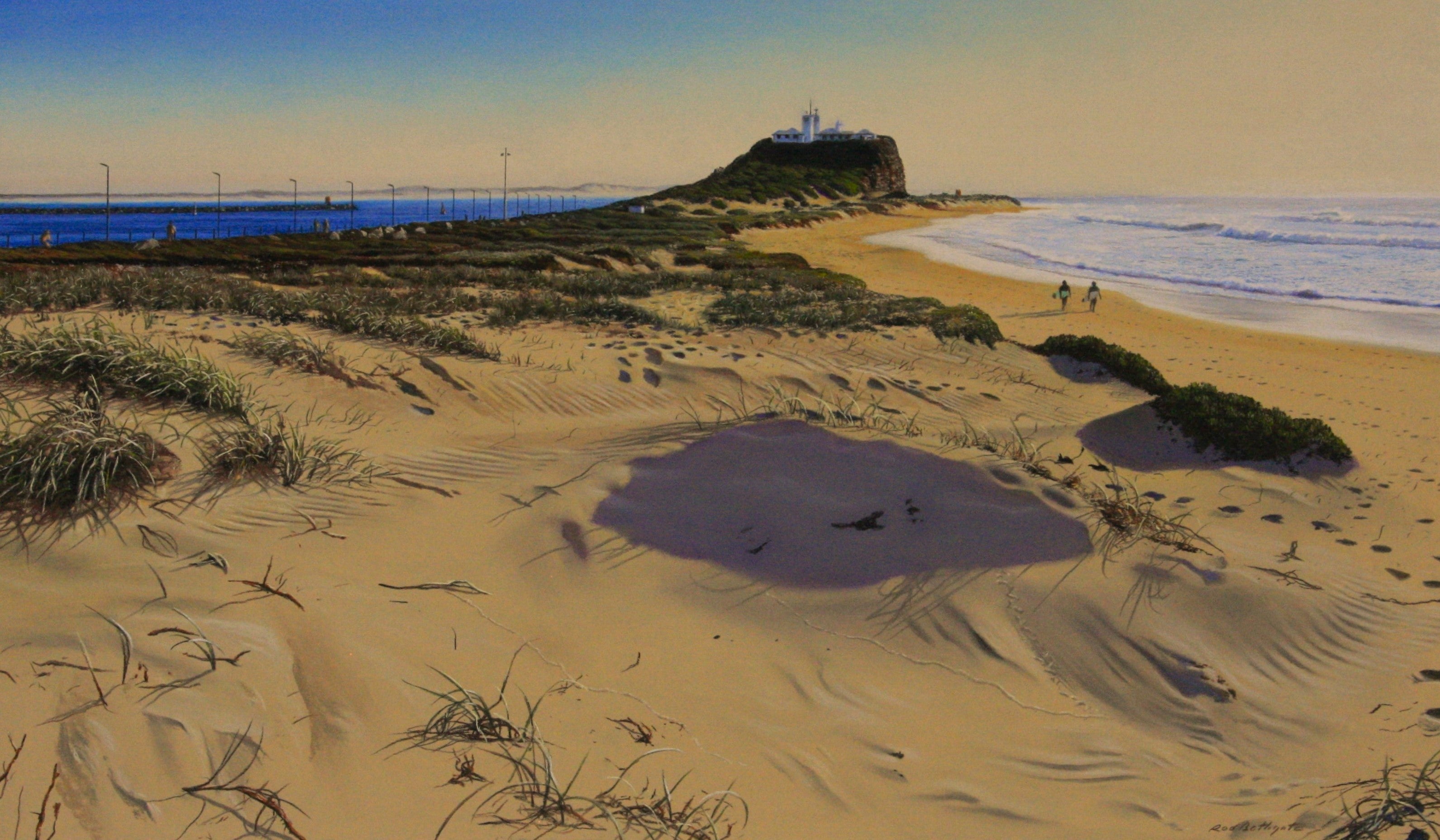 Dawn on the Dunes, Nobbys Beach by Rod Bathgate - Art from Cooks Hill ...